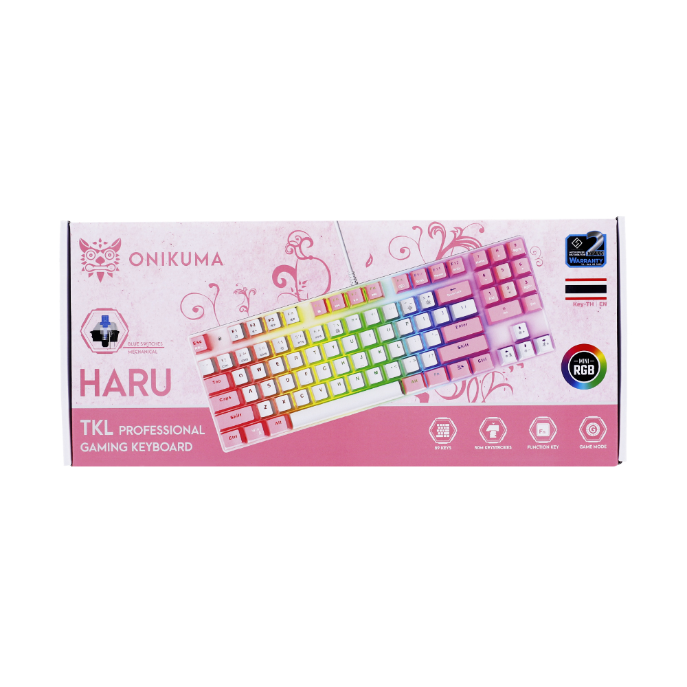 KEYBOARD (คีย์บอร์ด) ONIKUMA G26 HARU (WHITE - PINK) (OUTEMU BLUE ...