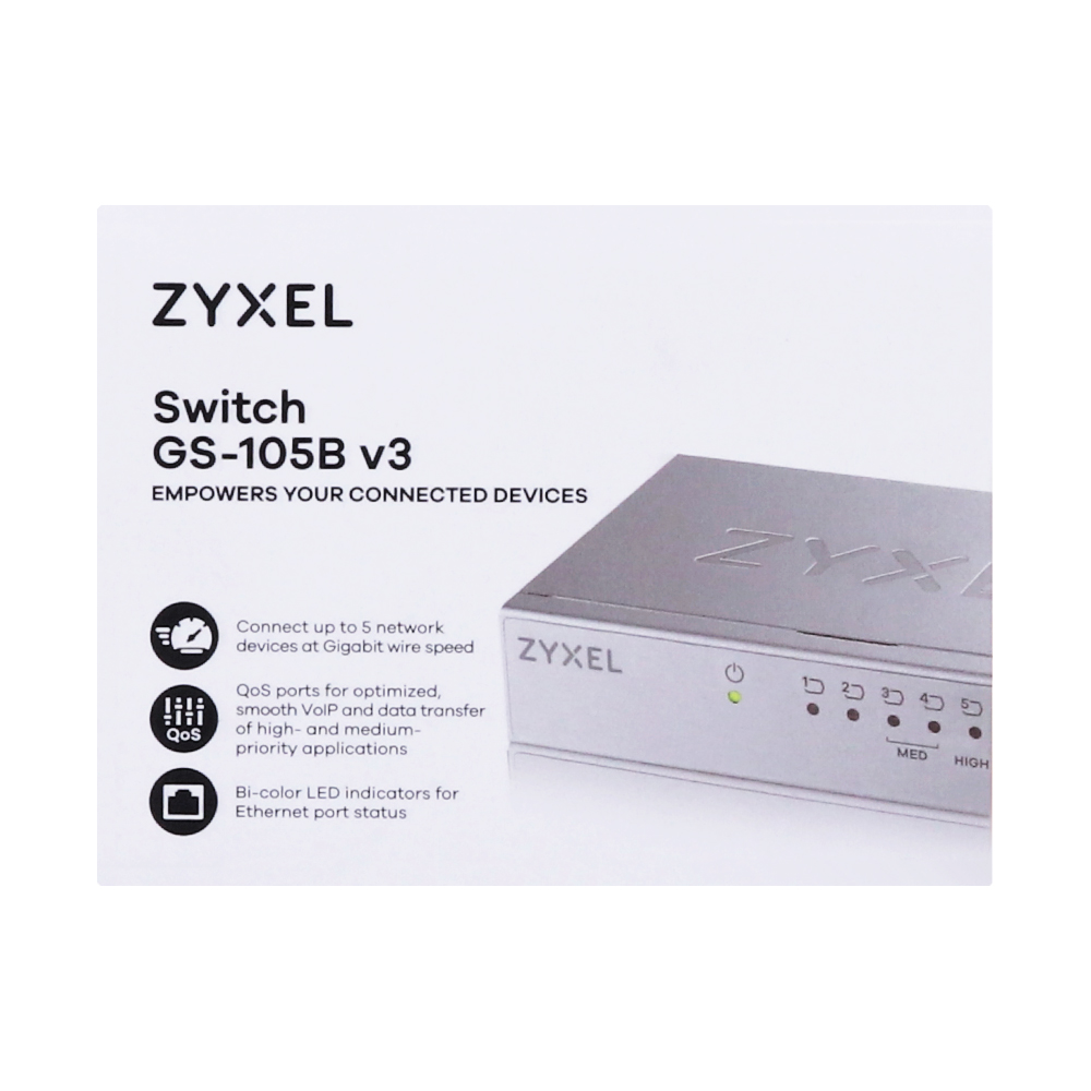 SWITCH (สวิตซ์) ZYXEL 5 PORTS GS-105B V3 GIGABIT PORT METAL CASE
