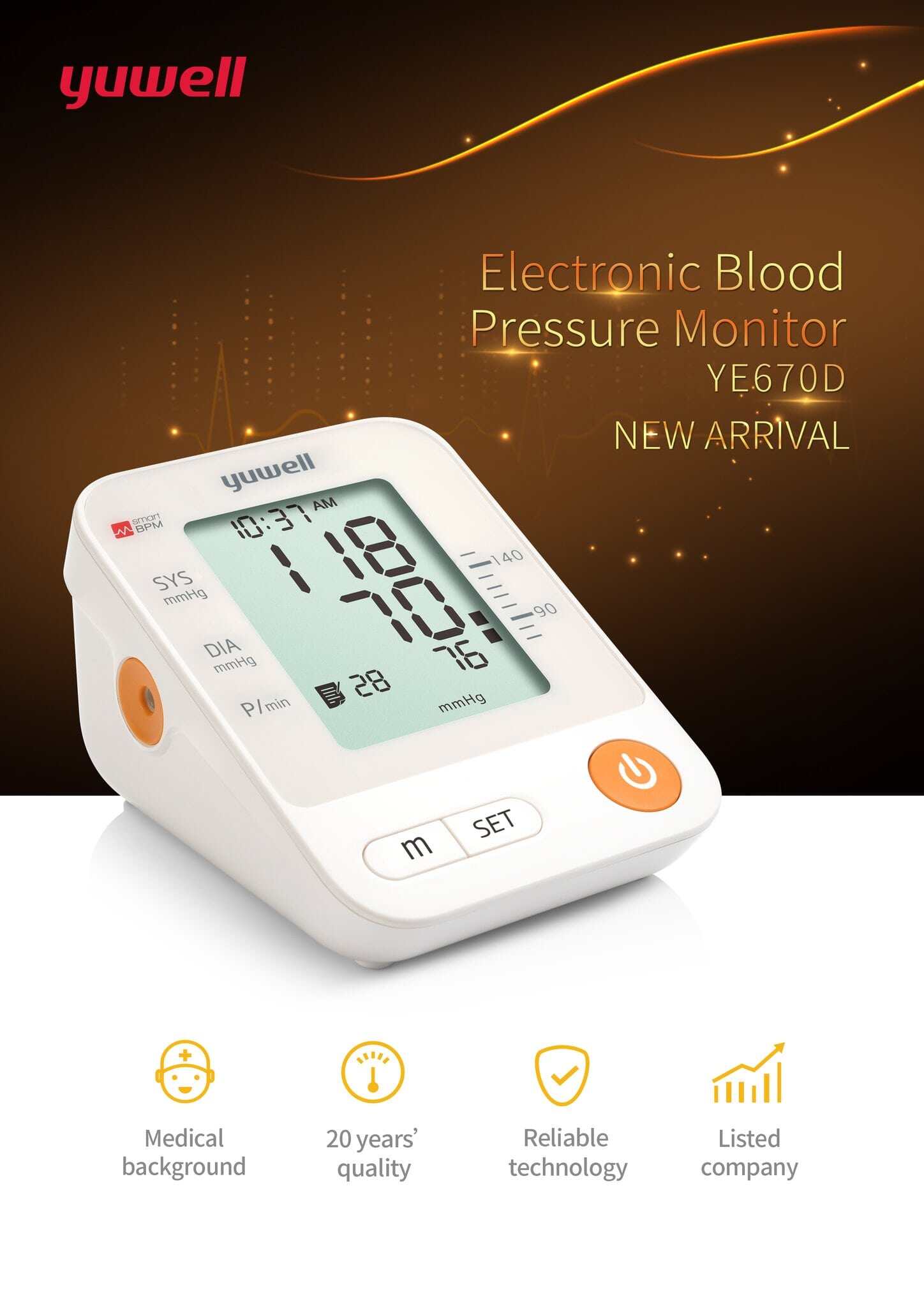 BLOOD PRESSURE MONITOR (เครื่องวัดความดันโลหิต) YUWELL YE670D (WHITE)